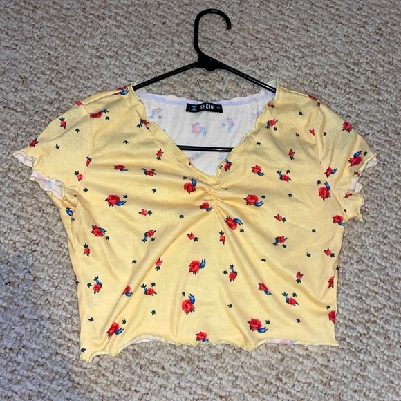 SHEIN | Tops | Shein Yellow Floral Crop Top | Poshmark